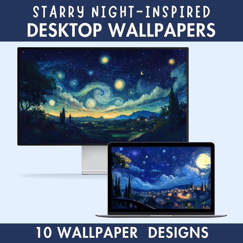 Starry Night Inspired Desktop Wallpaper Laptop Wallpaper MacBook ...