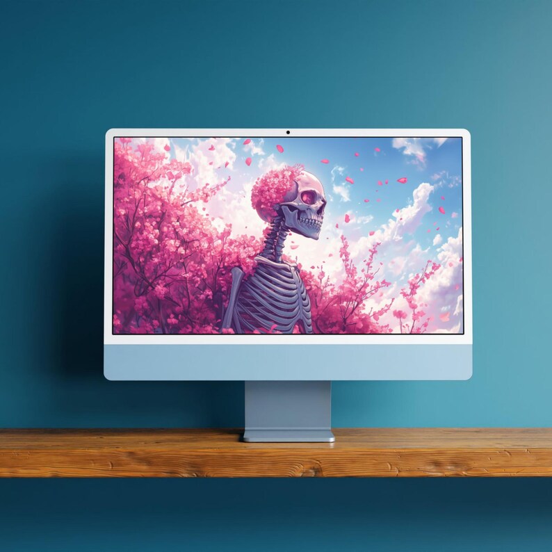 Halloween Desktop Wallpaper Pink Skeleton Laptop Wallpaper Lofi MacBook ...