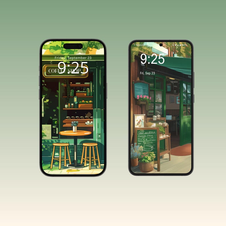 Cozy Green Cafe iPhone Wallpaper Green Mobile Phone Wallpaper Lofi ...