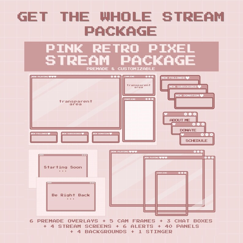 Animated Stream Screens Pink Retro Pixel Twitch Screens Pink Twitch ...