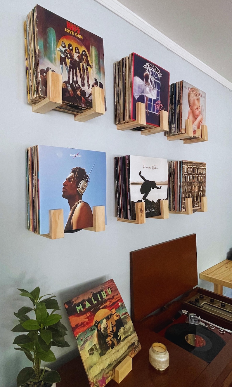 Wooden Vinyl Record Wall Mount Brackets | Minimalist Display Shelf for ...
