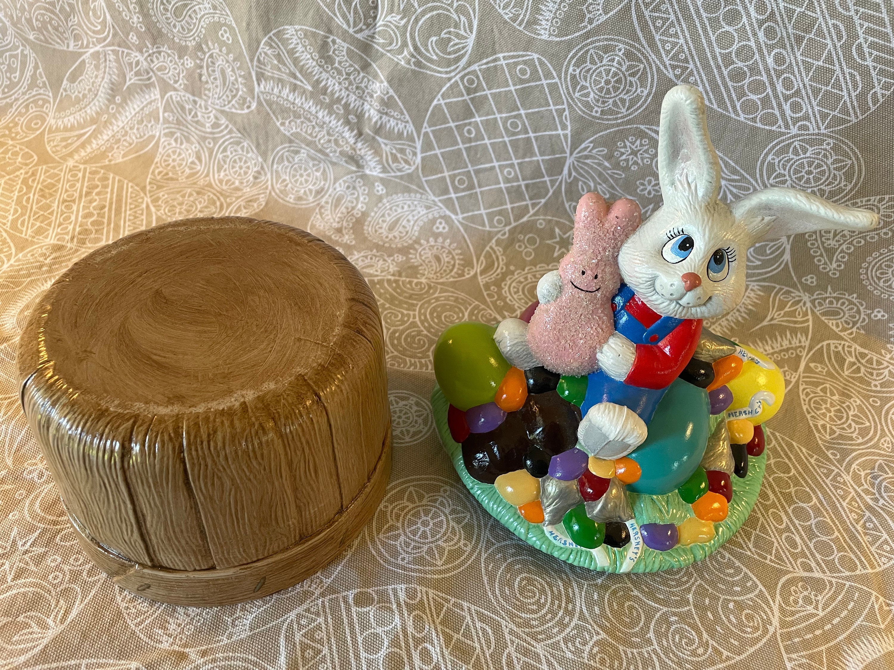 Vintage Hand Painted Ceramic Bisque Easter Bunny Jar on a Bushel Basket ...