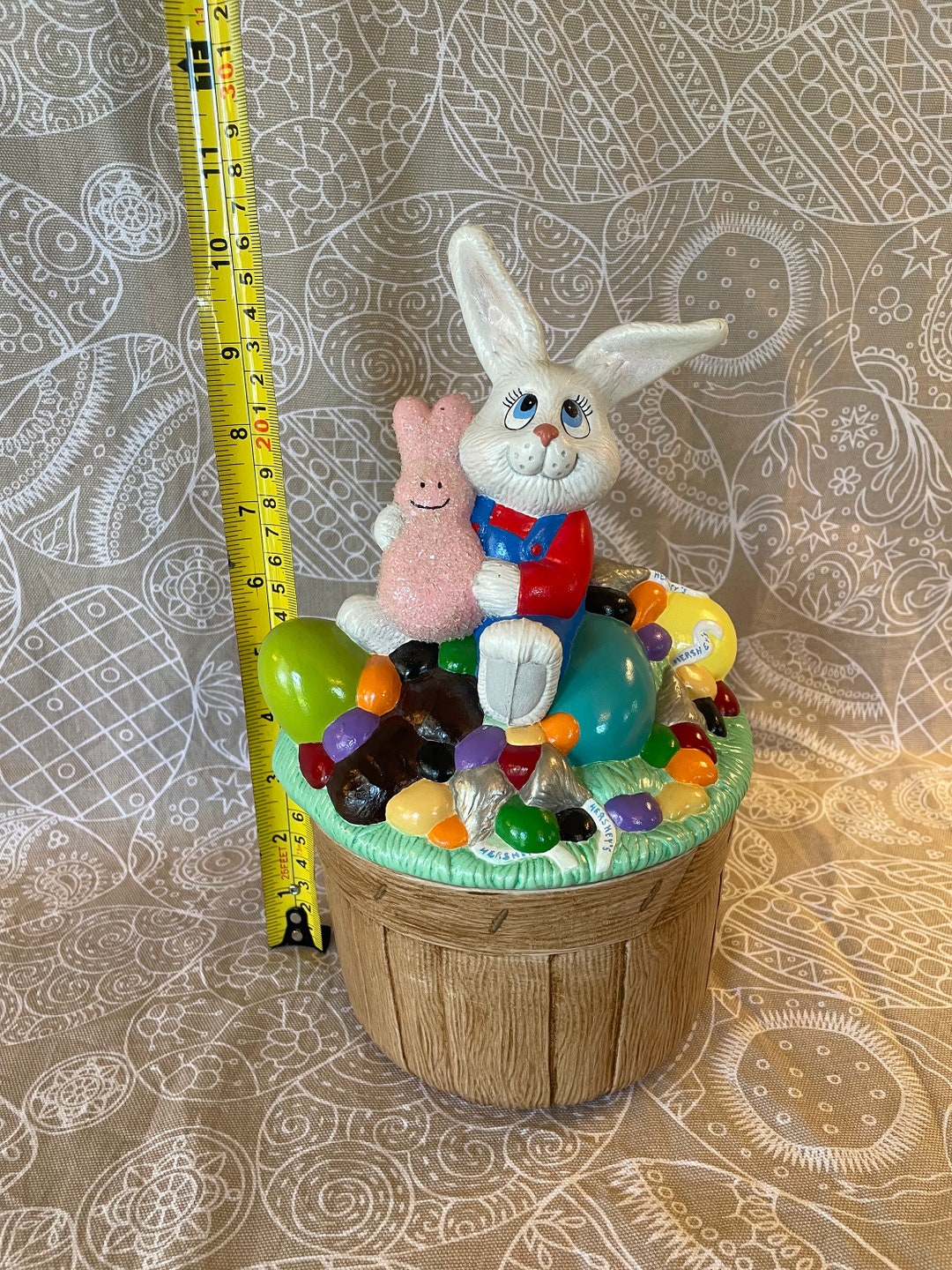 Vintage Hand Painted Ceramic Bisque Easter Bunny Jar on a Bushel Basket ...