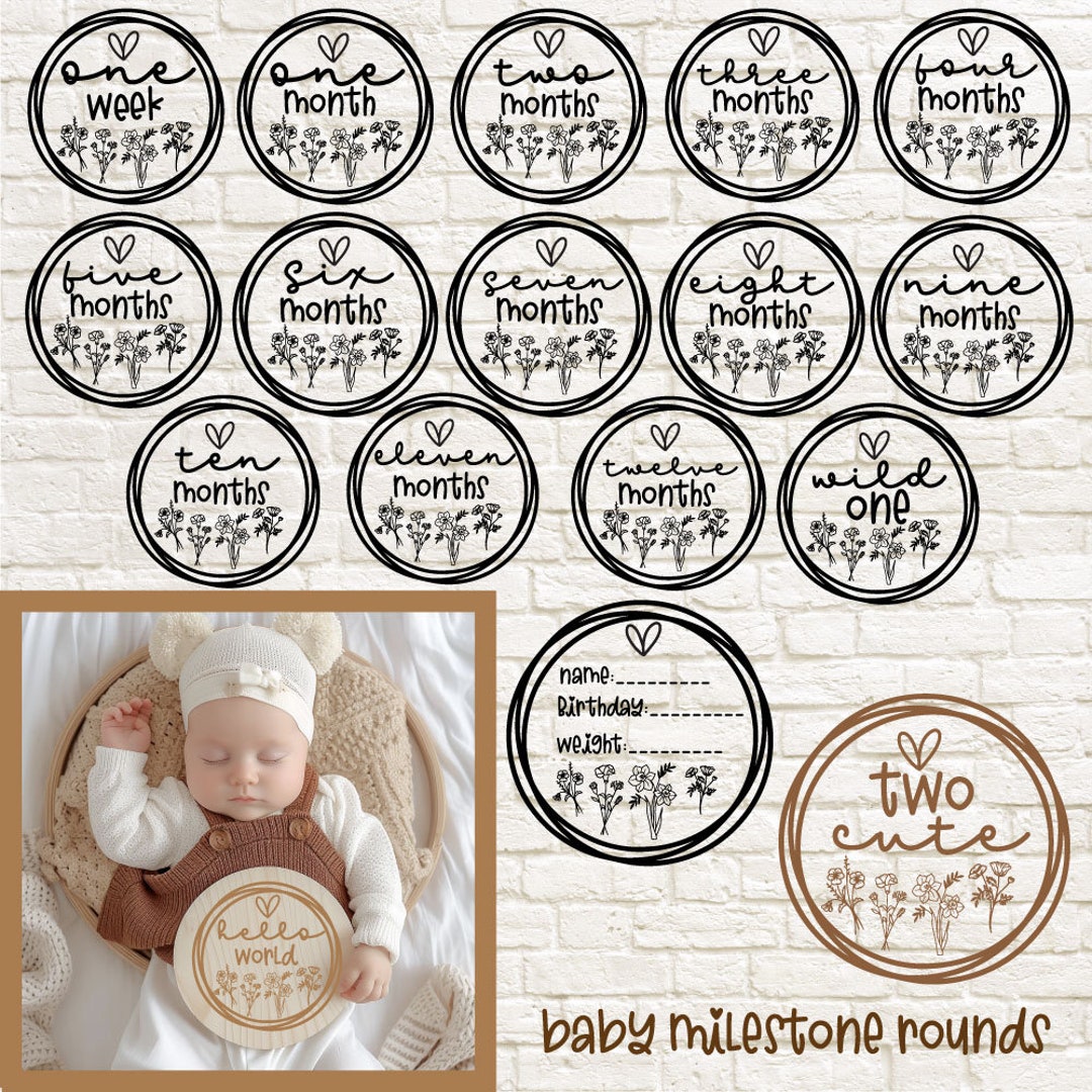 Cute Baby Milestone Rounds SVG Bundle, Monthly Milestone Svg, Baby ...