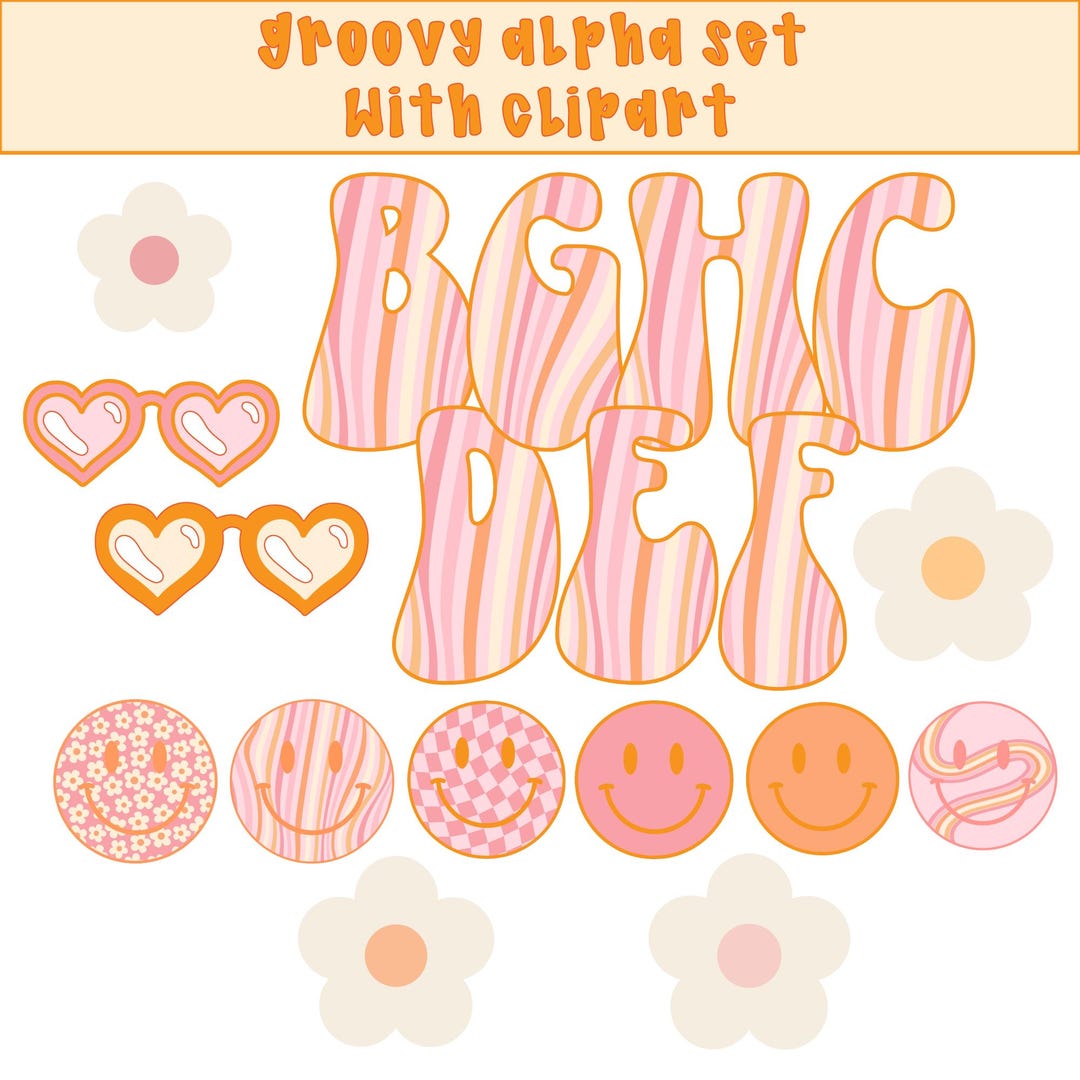Groovy ALPHA Set PNG – Retro Grandmillennial Teacher Font – Hand-drawn ...