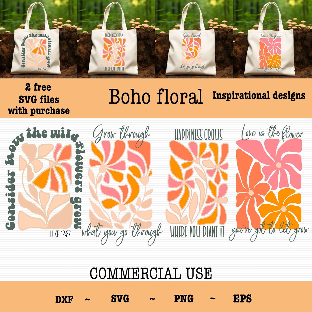 Boho Flower Svg, Abstract Png Floral Svg Mini Bundle, Flower Market Svg ...
