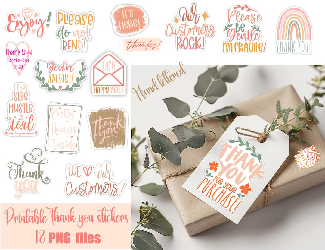 Thank You Stickers, Printable Labels, Hand Lettered, Thank You Svg ...