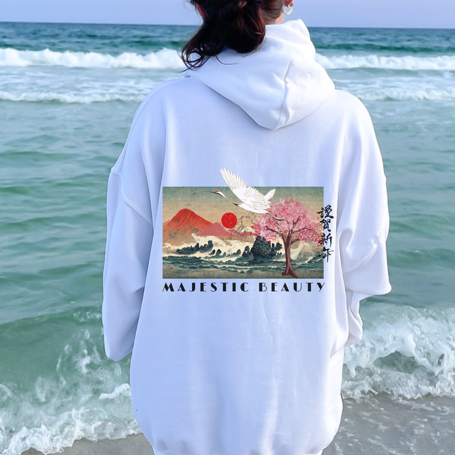 Great Wave Hoodie, Japanese Great Wave and Red Sun Hoodie, Japanese New ...