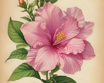 Rose of Sharon Paper, Rose of Sharon Printable Paper, Vintage Rose of ...