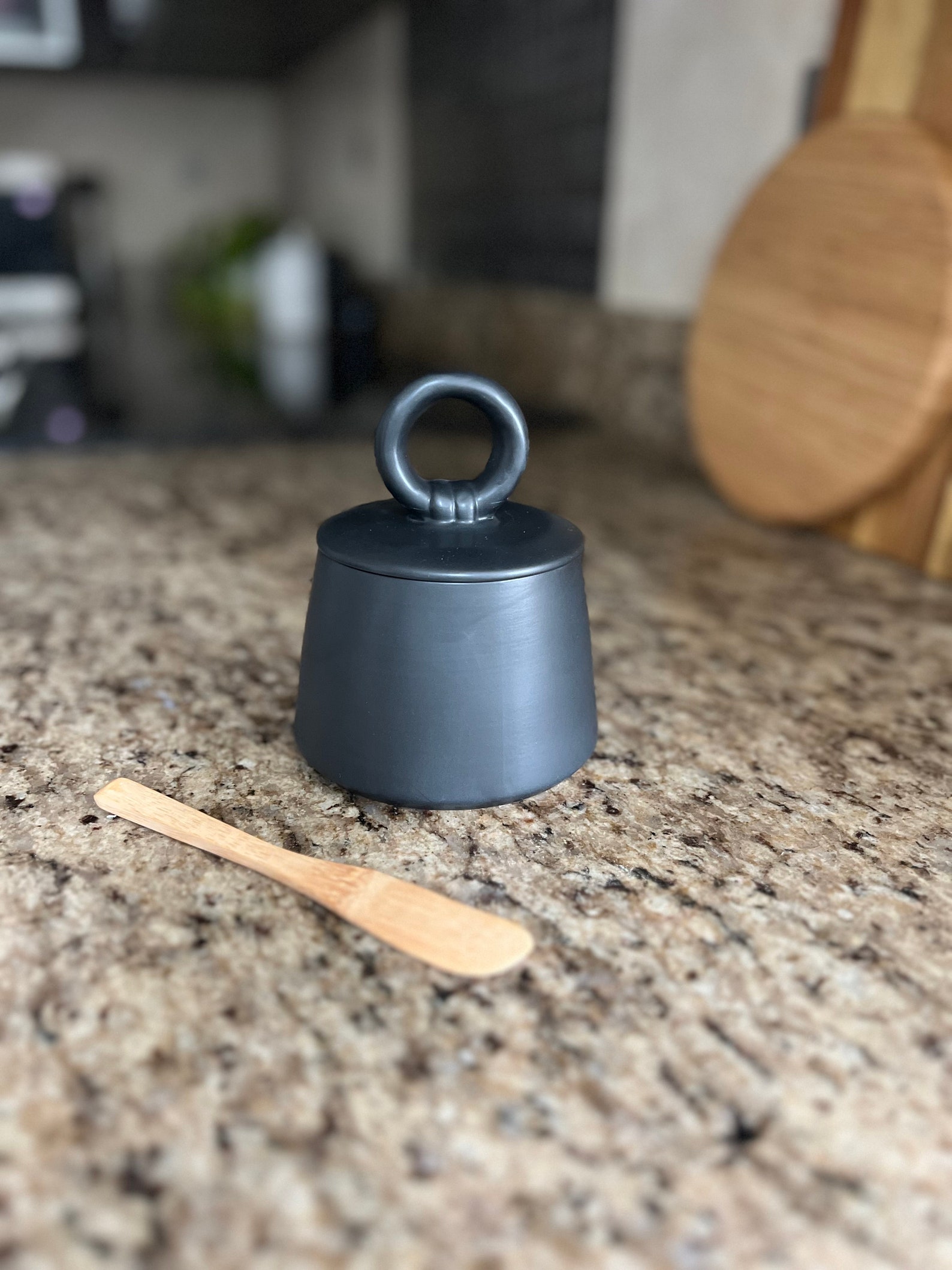 Black Ceramic Butter Bell With Free Bamboo Knife Butter Keeper, Kitchen ...