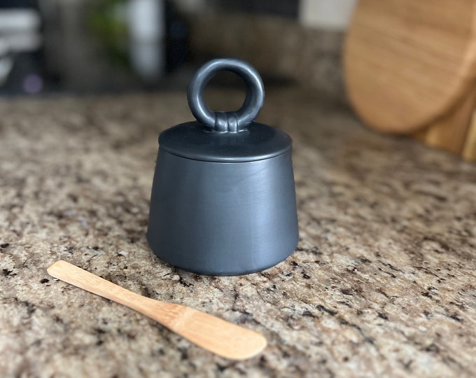 Black Ceramic Butter Bell With Free Bamboo Knife - Butter Keeper ...