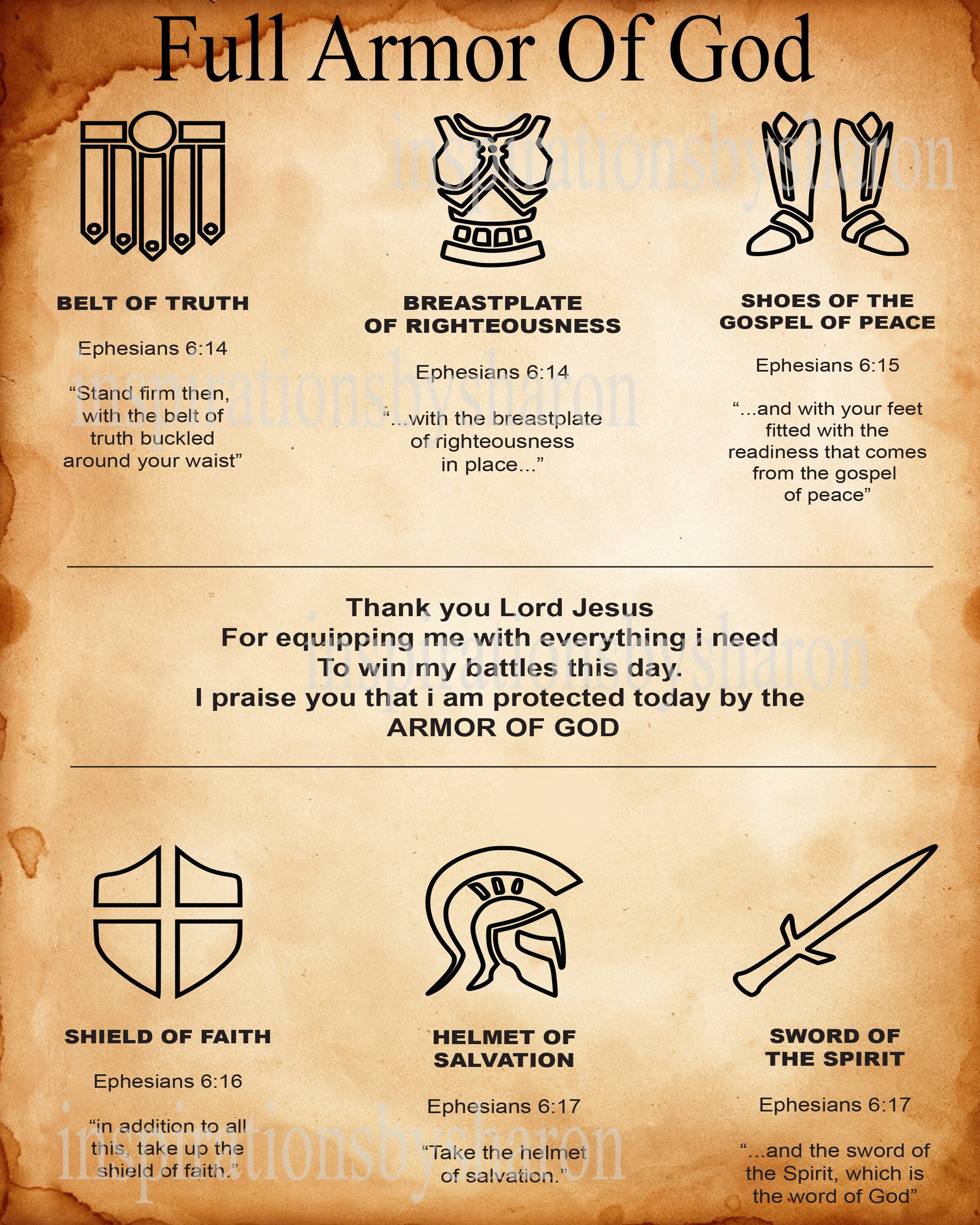 Armor of God Prayer Poster Instant Digital Download the 6 Pieces of ...