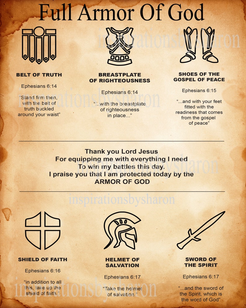 Armor of God Prayer Poster Instant Digital Download the 6 Pieces of ...