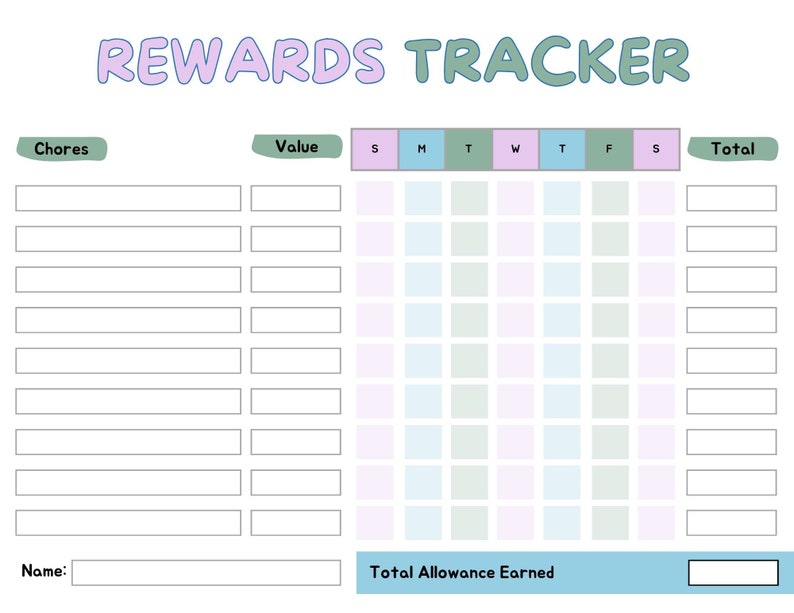 Allowance and Reward Tracker for Kids - Etsy