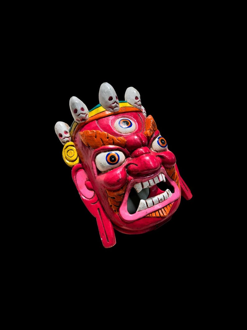 HOT PINK MAHAKALA Vintage Mahakala Mask, Handmade in Nepal, Rare ...