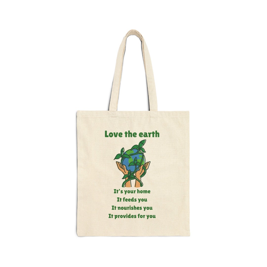 Earth Theme Cotton Canvas Tote Bag, Earth Day Theme Tote Bag ...