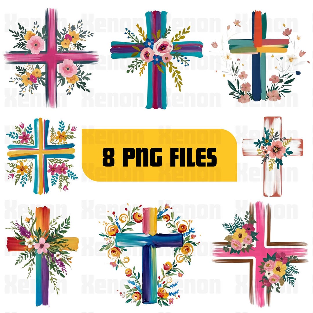 Cross PNG , 8 Floral Crosses PNG Sublimation Bundle , Christian Shirt ...