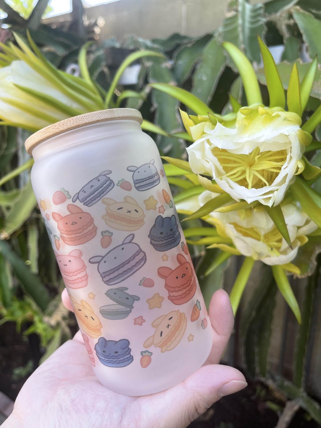 16oz Glass Tumbler | Cute Kawaii Macaroon Bunny Cup | Sublimation Cup ...