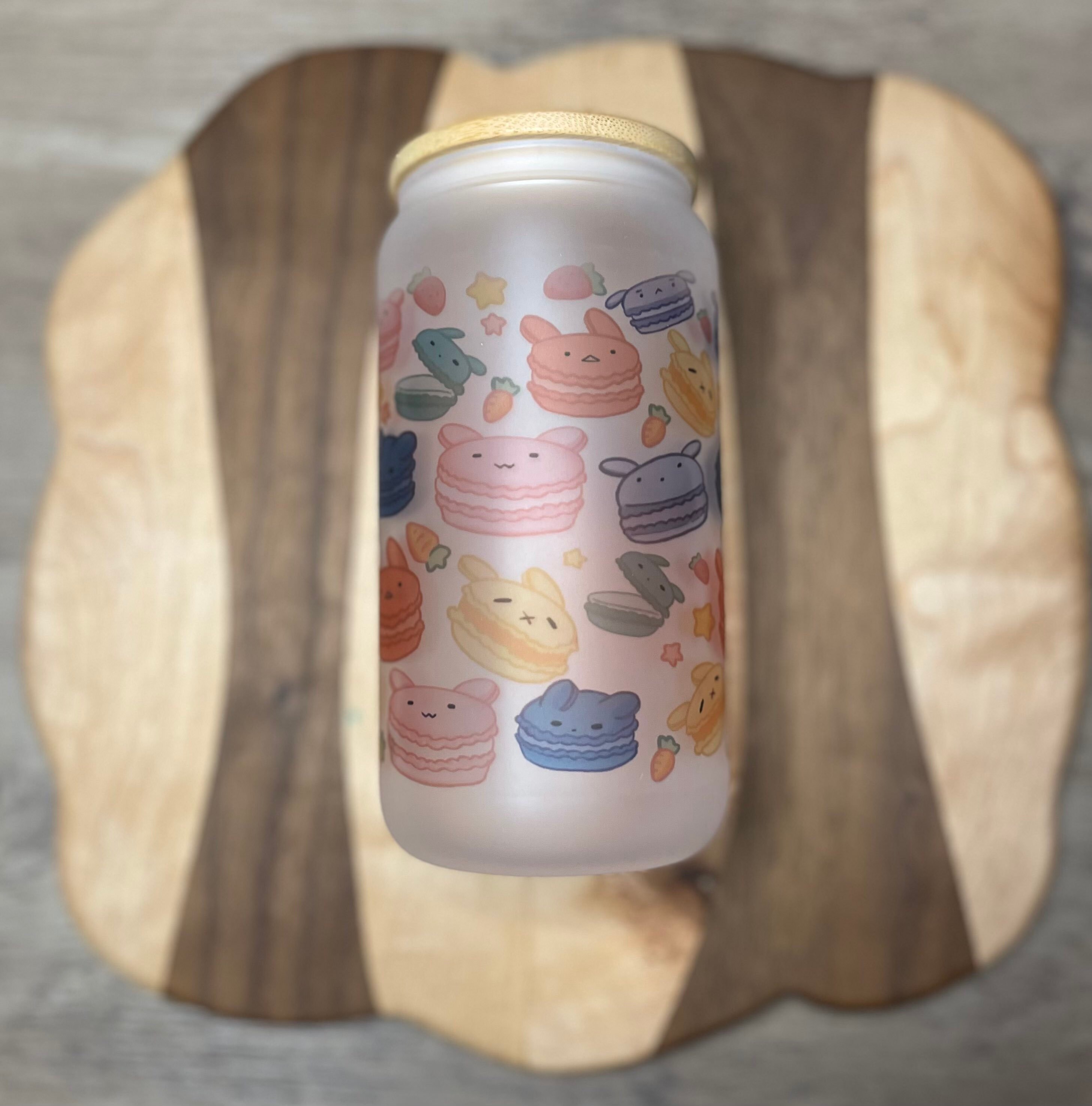 16oz Glass Tumbler | Cute Kawaii Macaroon Bunny Cup | Sublimation Cup ...