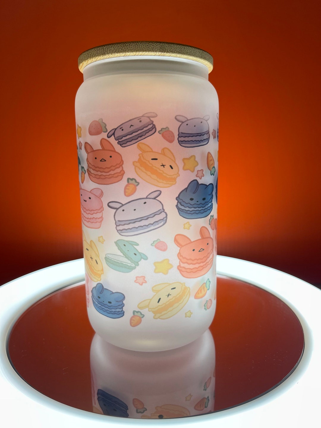 16oz Glass Tumbler | Cute Kawaii Macaroon Bunny Cup | Sublimation Cup ...