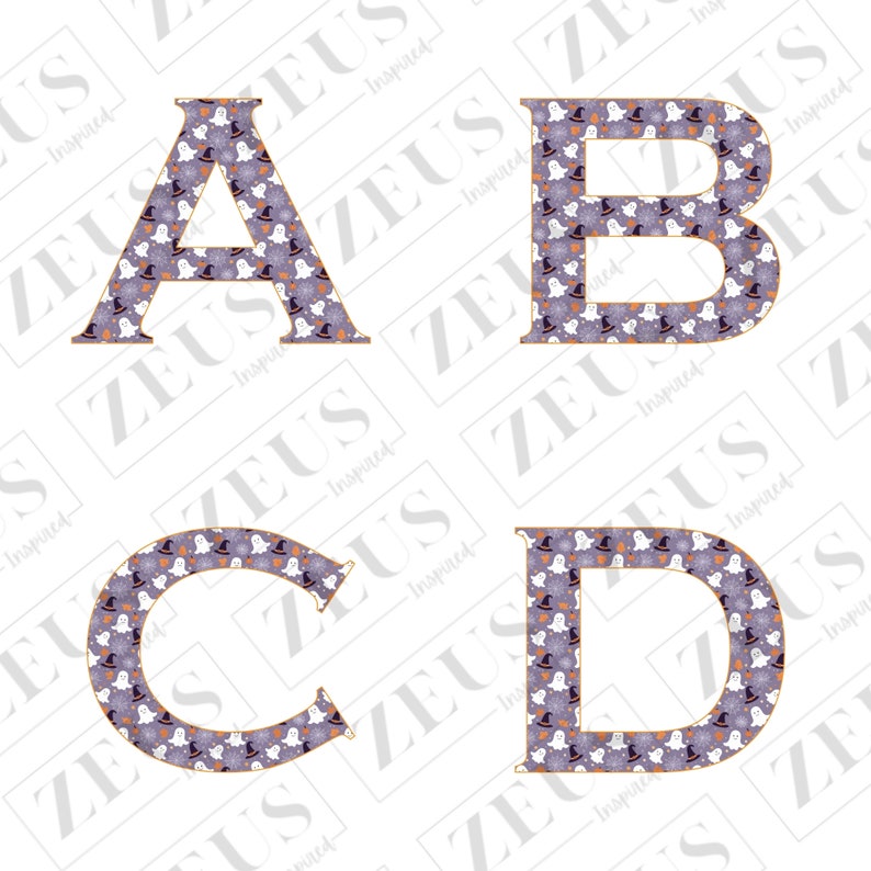 Halloween Alphabet PNG Bundle. Cute Letters Ghost, Witches Hat ...