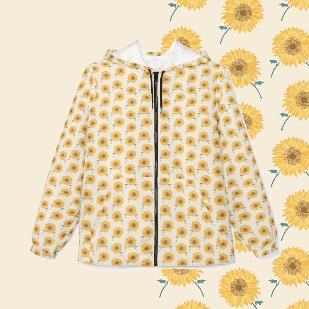 Sunflower Windbreaker Jacket, Yellow Floral Rain Jacket for Women ...