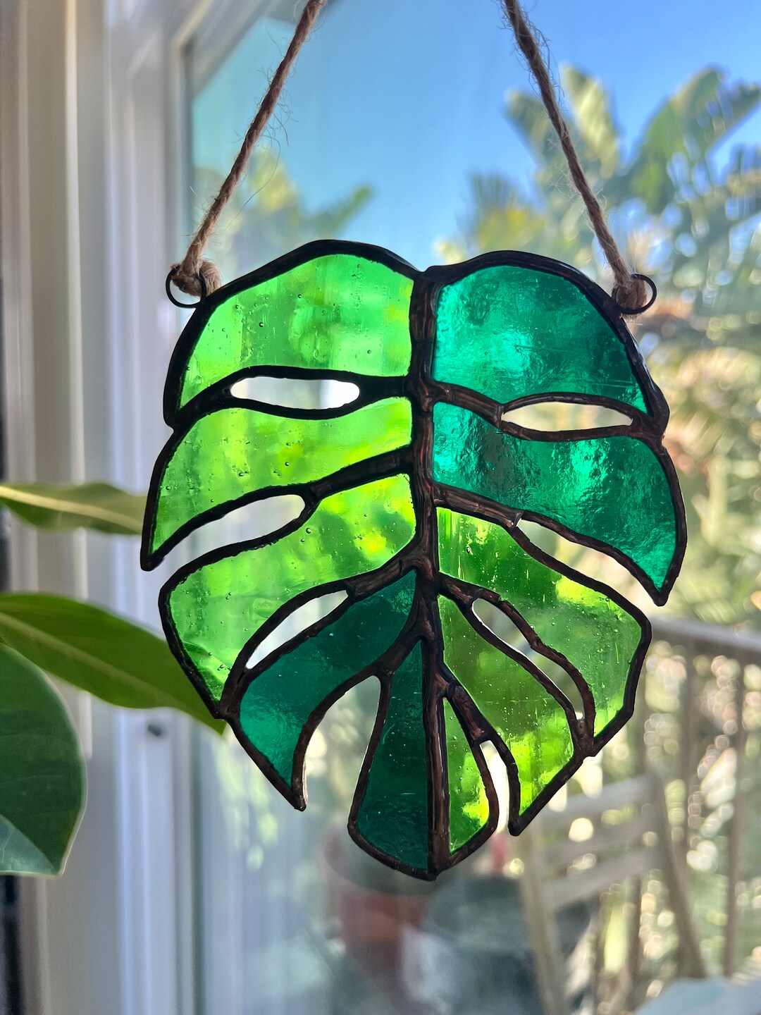 Monstera Leaf Suncatcher | Hanging Stained Glass Window Decor | Glass ...