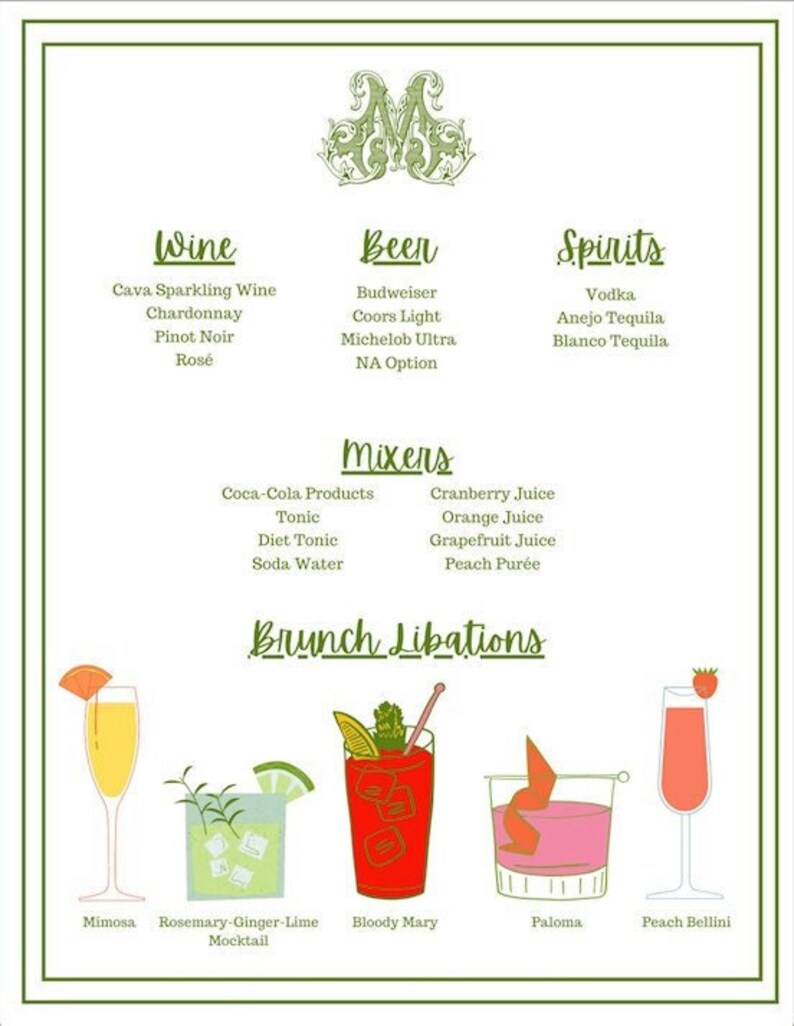 CUSTOM Wedding Drink Menu - Etsy