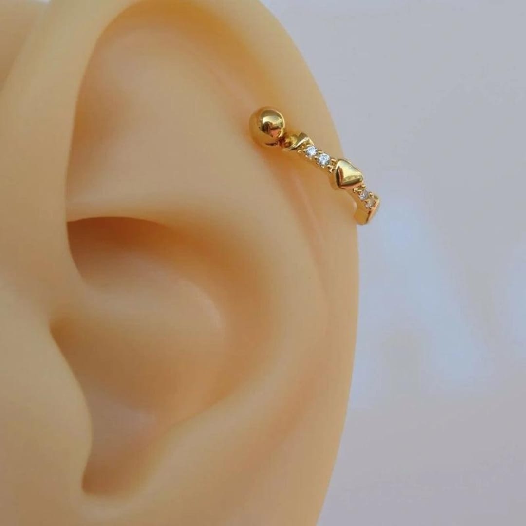 Heart Helix Piercing Ring Stone Conch Piercing Gold and Silver Colour ...