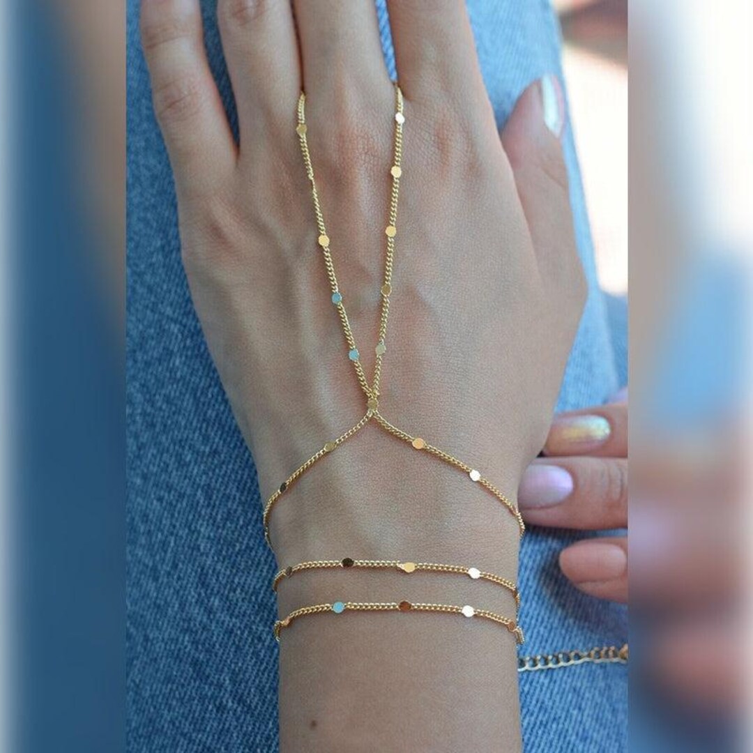 Gold Hand Chain, Dainty Hand Chain, Finger Chain Bracelet, Minimalist ...