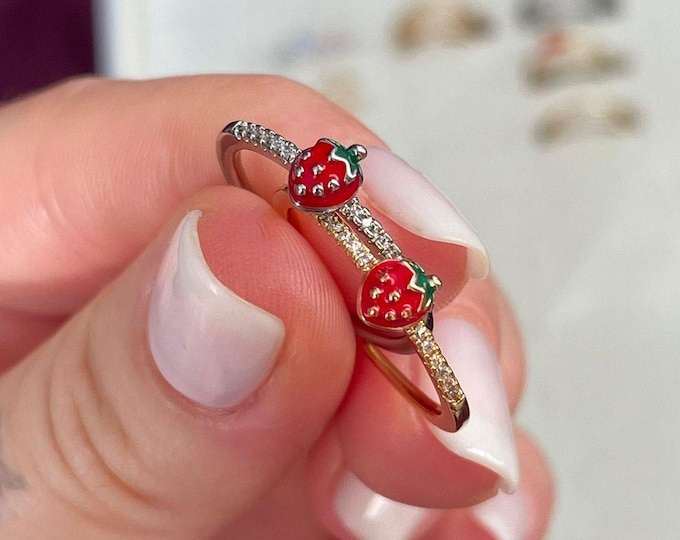 Strawberry Ring, Fruit Jewellery, Gift for Her, Free Shipping, Fruit Ring, Strawberry Jewellery ...