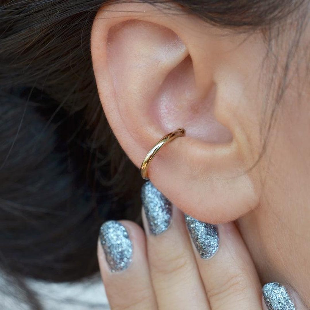 Compression Cartilage Earring Thin Flat Ear Cuff Gold Silver - Etsy