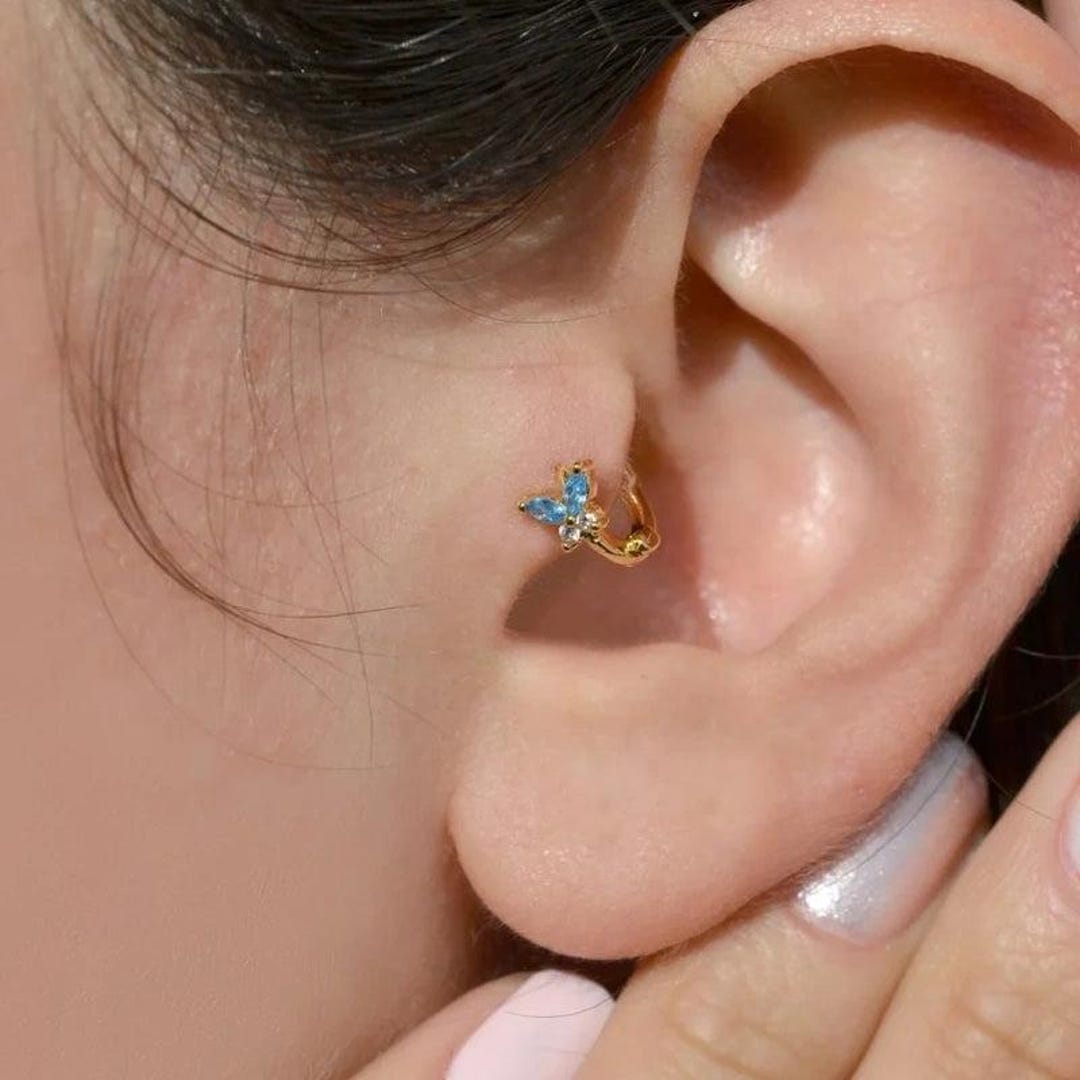 Blue Butterfly Tragus Piercing for Helix, Lobe, and Cartilage Gold ...
