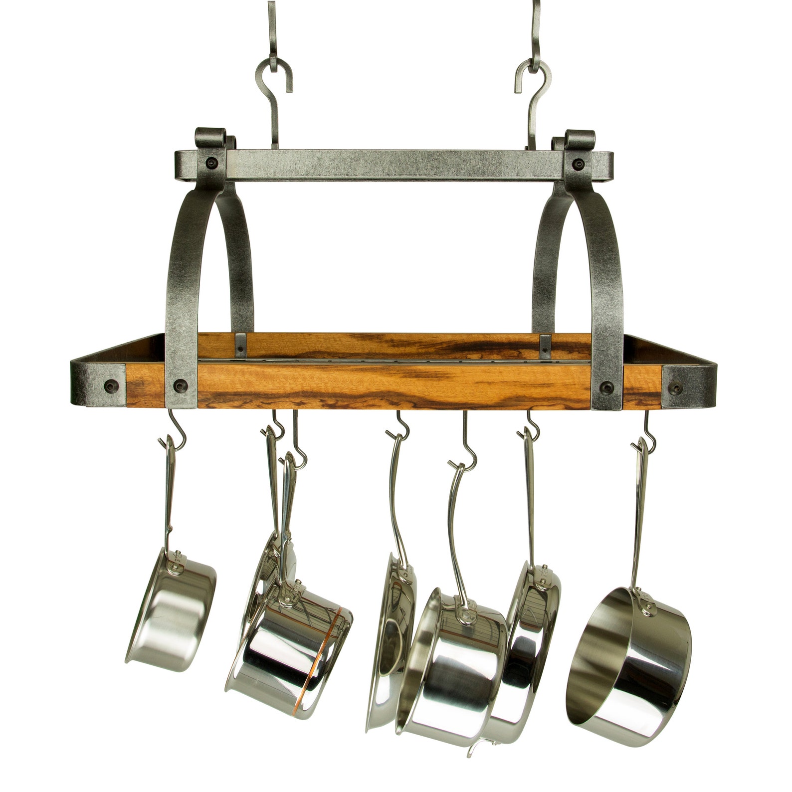 Signature 30 Rectangle Ceiling Pot Rack Hammered Steel W Tigerwood & 24 ...