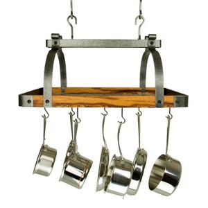 Signature 30 Rectangle Ceiling Pot Rack Hammered Steel W Tigerwood & 24 ...