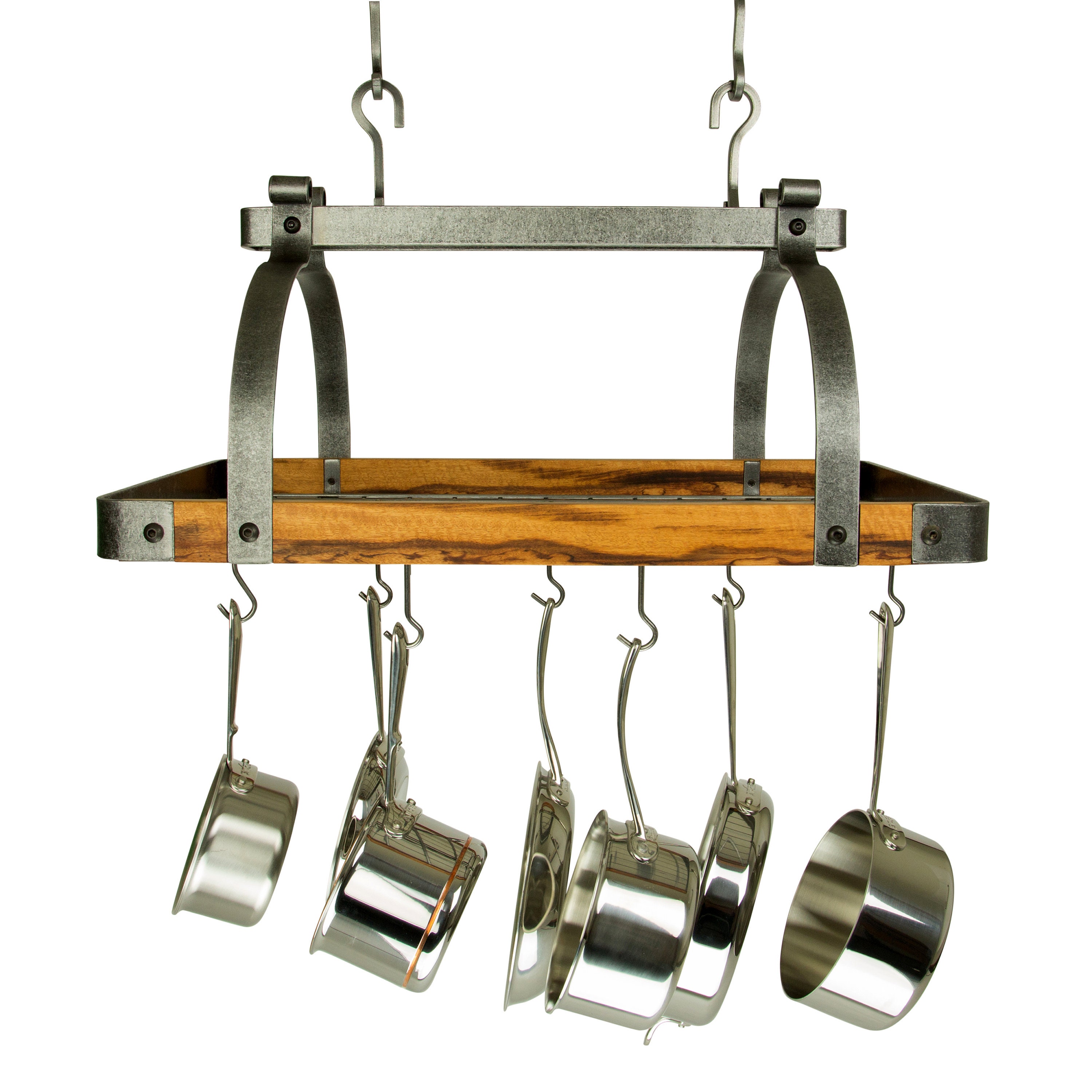 Signature 30 Rectangle Ceiling Pot Rack Hammered Steel W Tigerwood & 24 ...