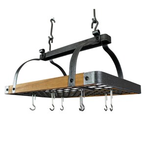Signature 30 Rectangle Ceiling Pot Rack Hammered Steel W Tigerwood & 24 ...