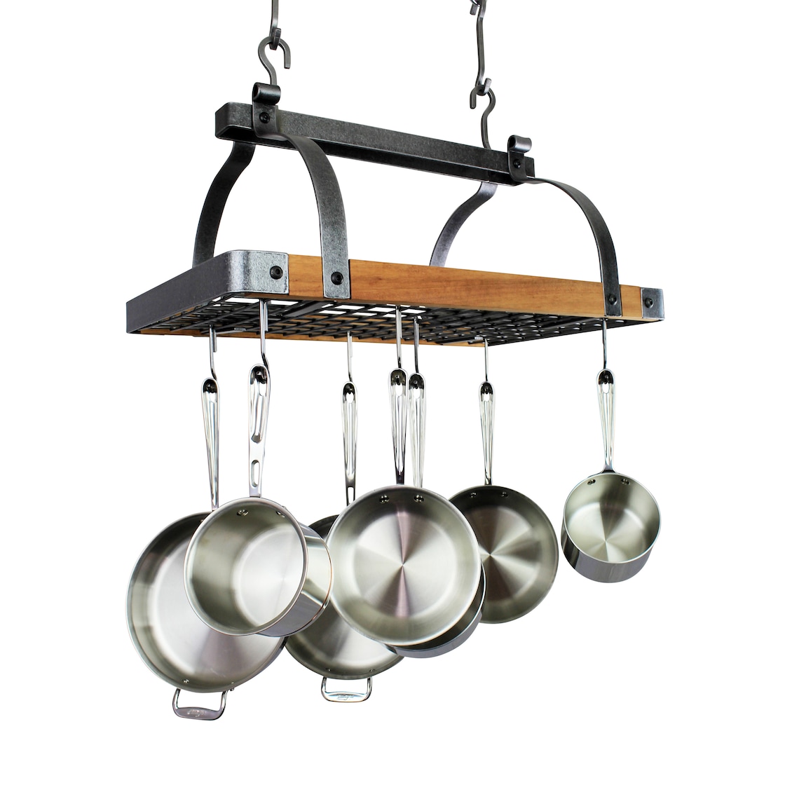 Signature 30 Rectangle Ceiling Pot Rack Hammered Steel W Tigerwood & 24 ...