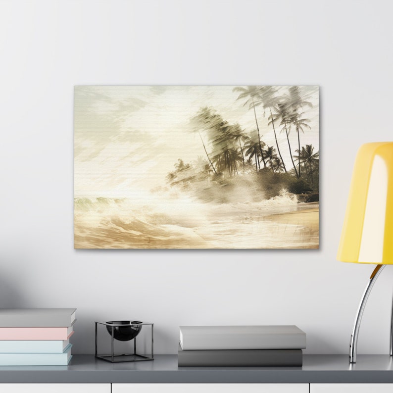 Nancy Scott A Beach Scene With Palm Trees Sand and Waves Crashing ...