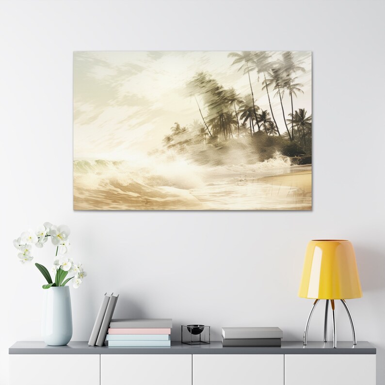 Nancy Scott A Beach Scene With Palm Trees Sand and Waves Crashing ...