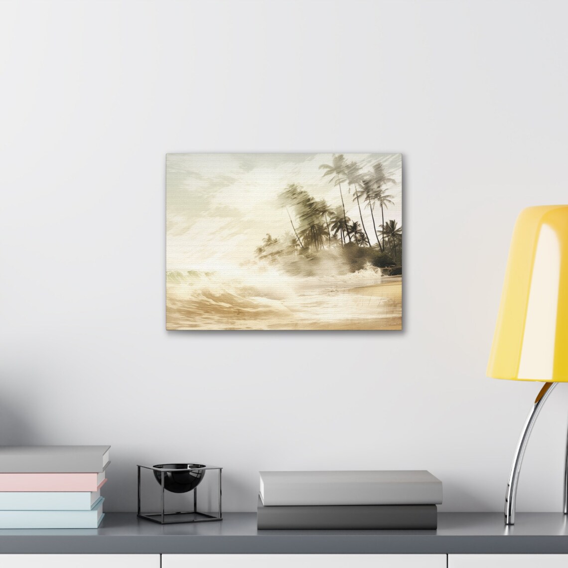 Nancy Scott A Beach Scene With Palm Trees Sand and Waves Crashing ...