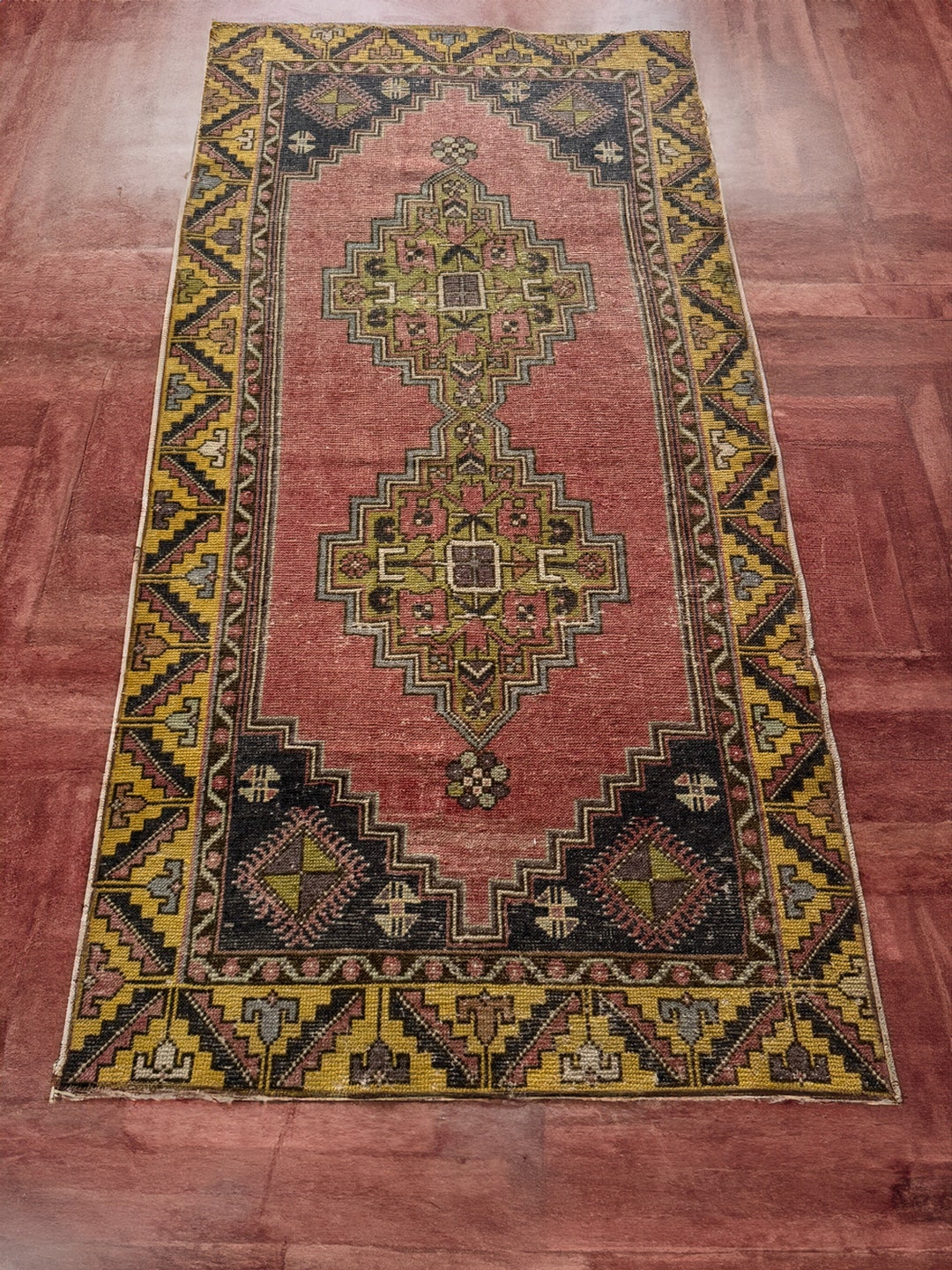 4x7 Colorful Turkish Runner Rug, Natural Handmade Vintage Runner ...