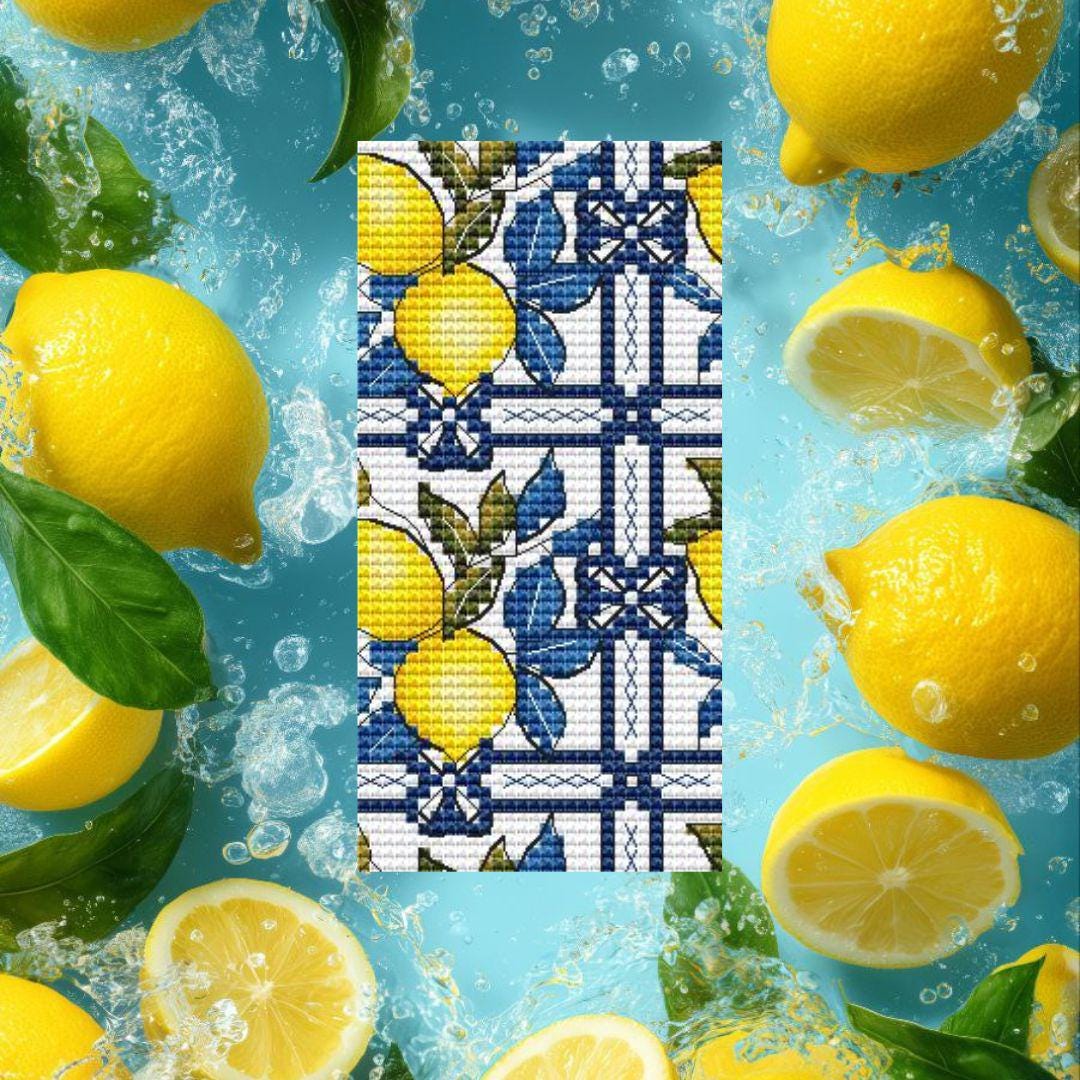 Mediterranean Bookmark Cross Stitch Pattern: Lemon & Floral Embroidery ...