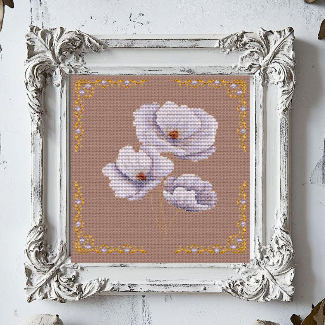 White Anemones Cross Stitch Pattern, Floral Embroidery (PDF Pattern) - Etsy