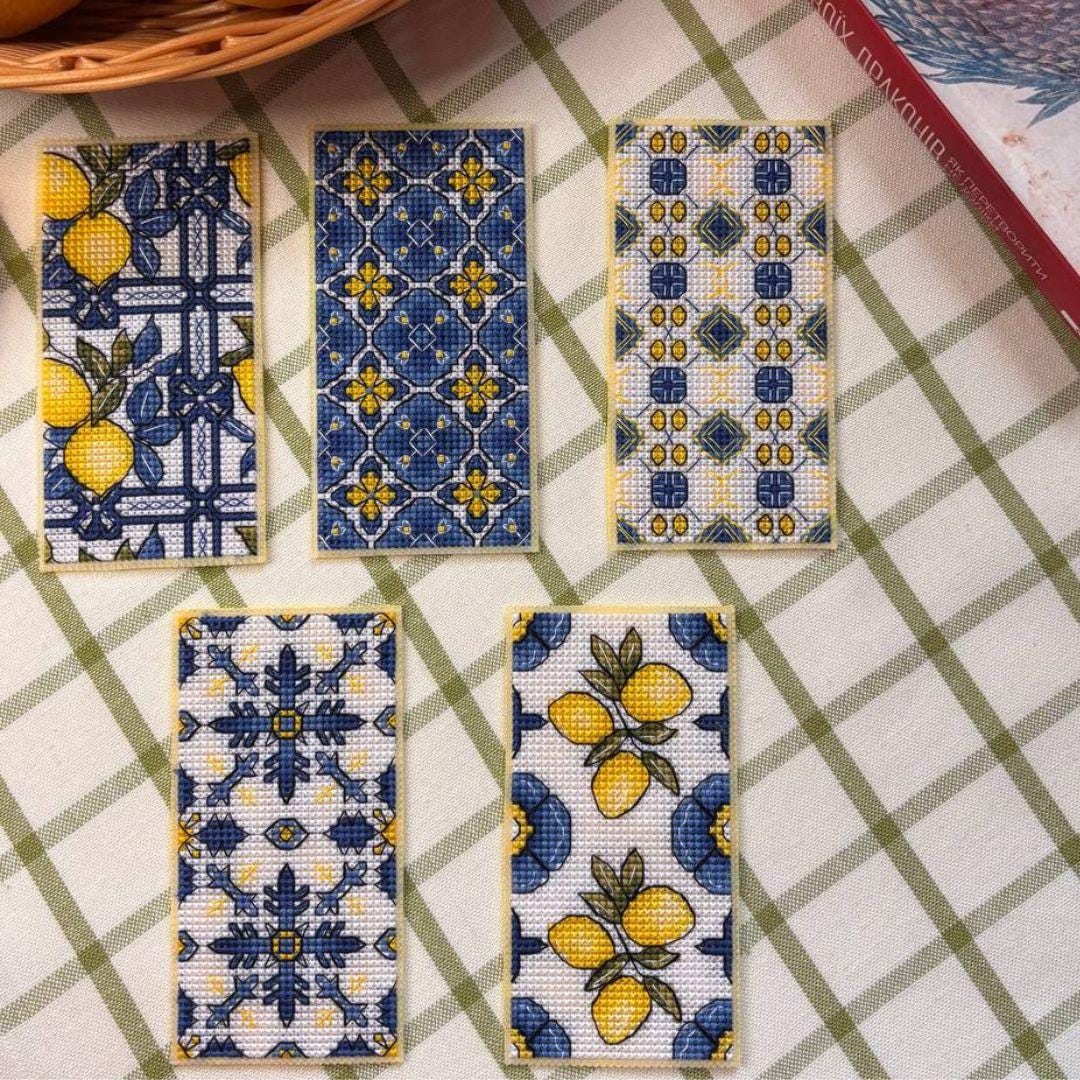 Mediterranean Bookmark Cross Stitch Pattern: Lemon & Floral Embroidery ...