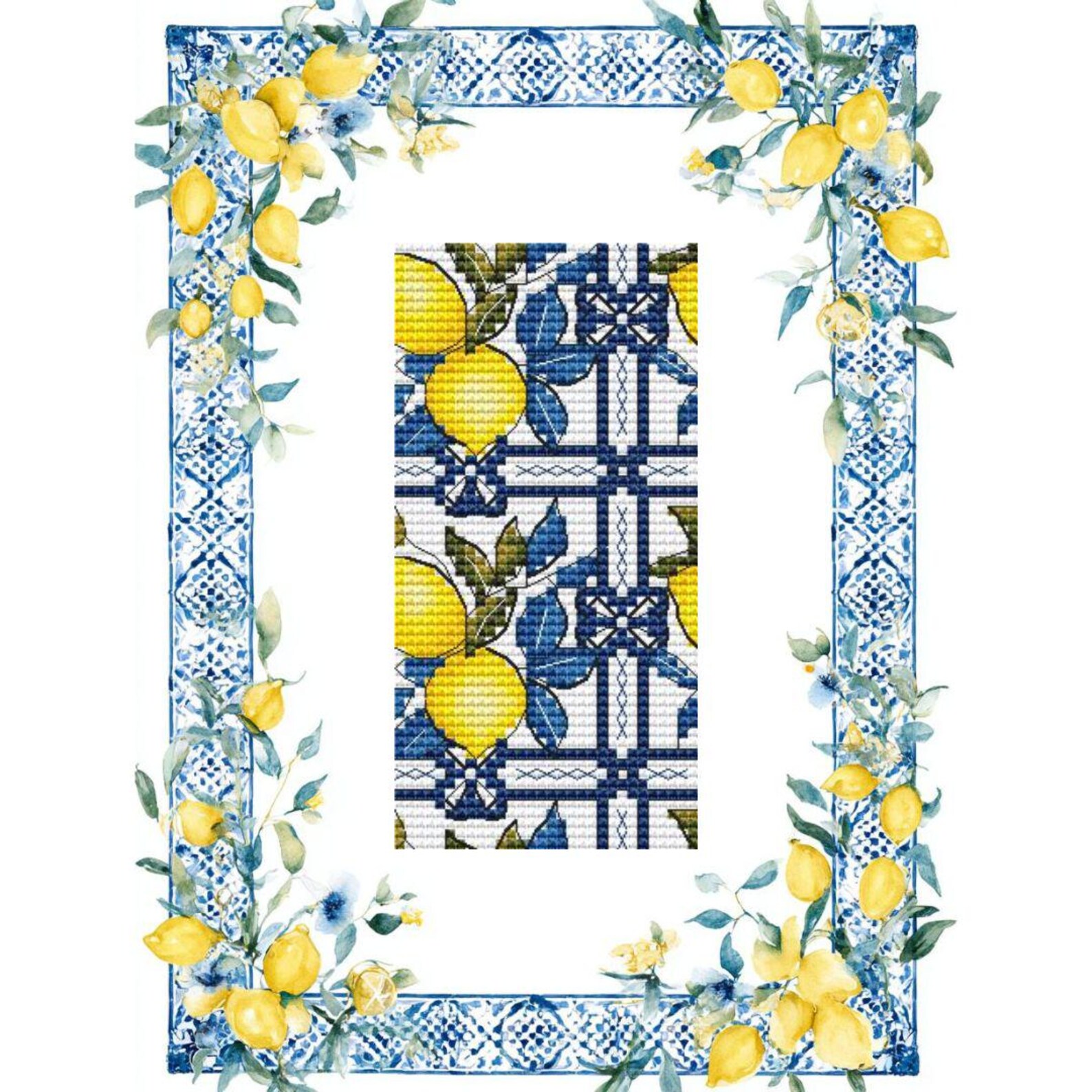 Mediterranean Bookmark Cross Stitch Pattern: Lemon & Floral Embroidery ...