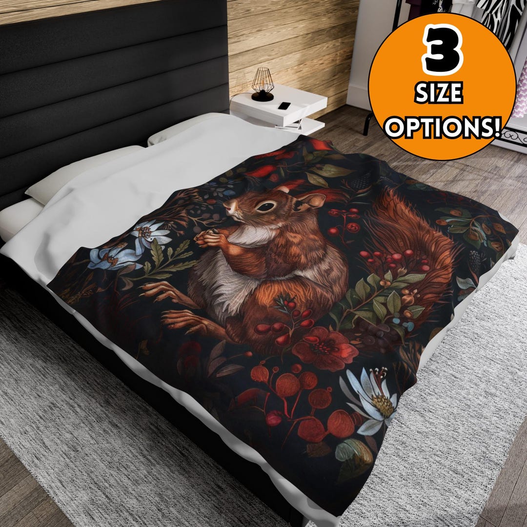 Botanical Red Squirrel Plush Blanket: Velveteen Woodland Throw - Etsy