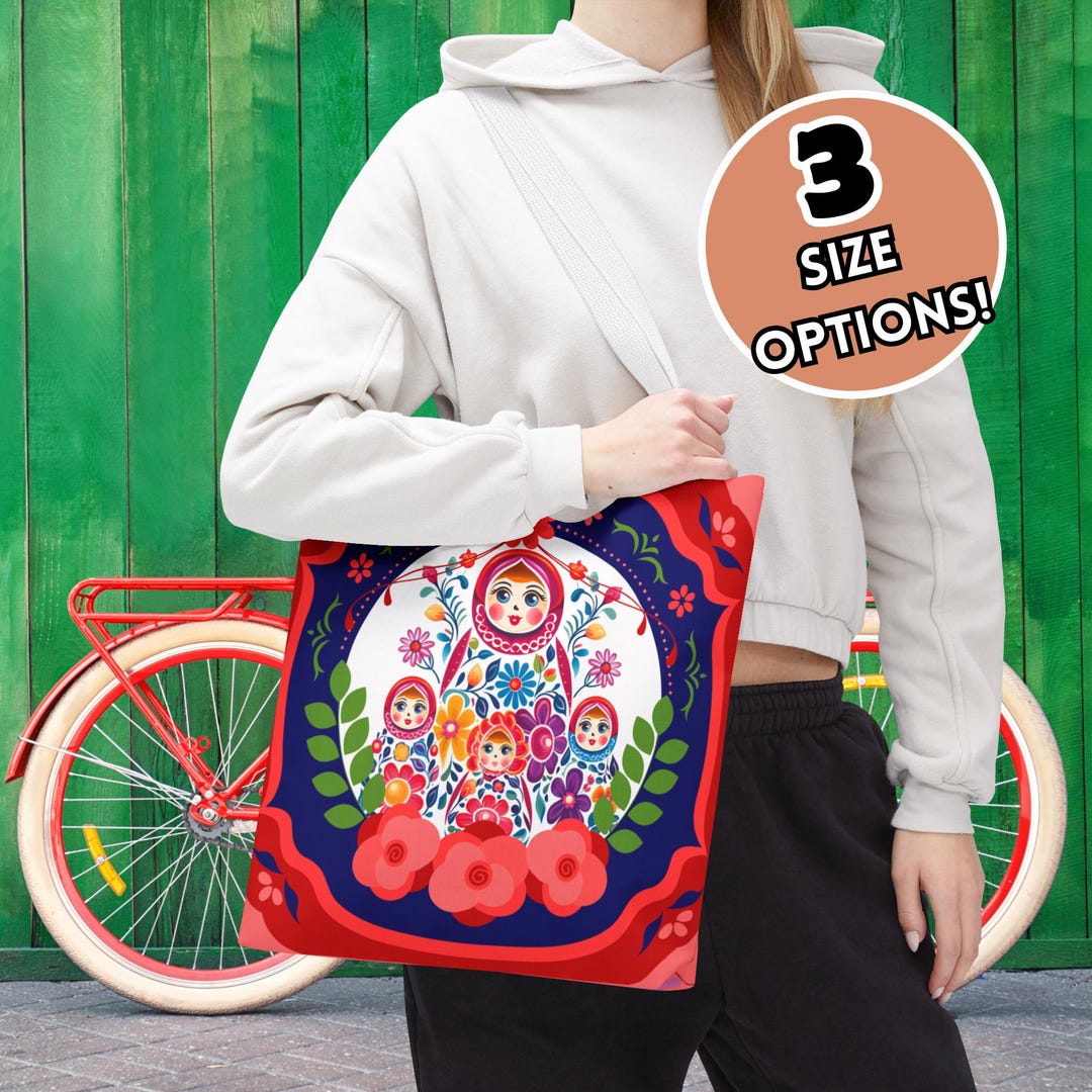 Pink Matryoshka Doll Tote Bag, Russian Folk Art Floral Print - Etsy