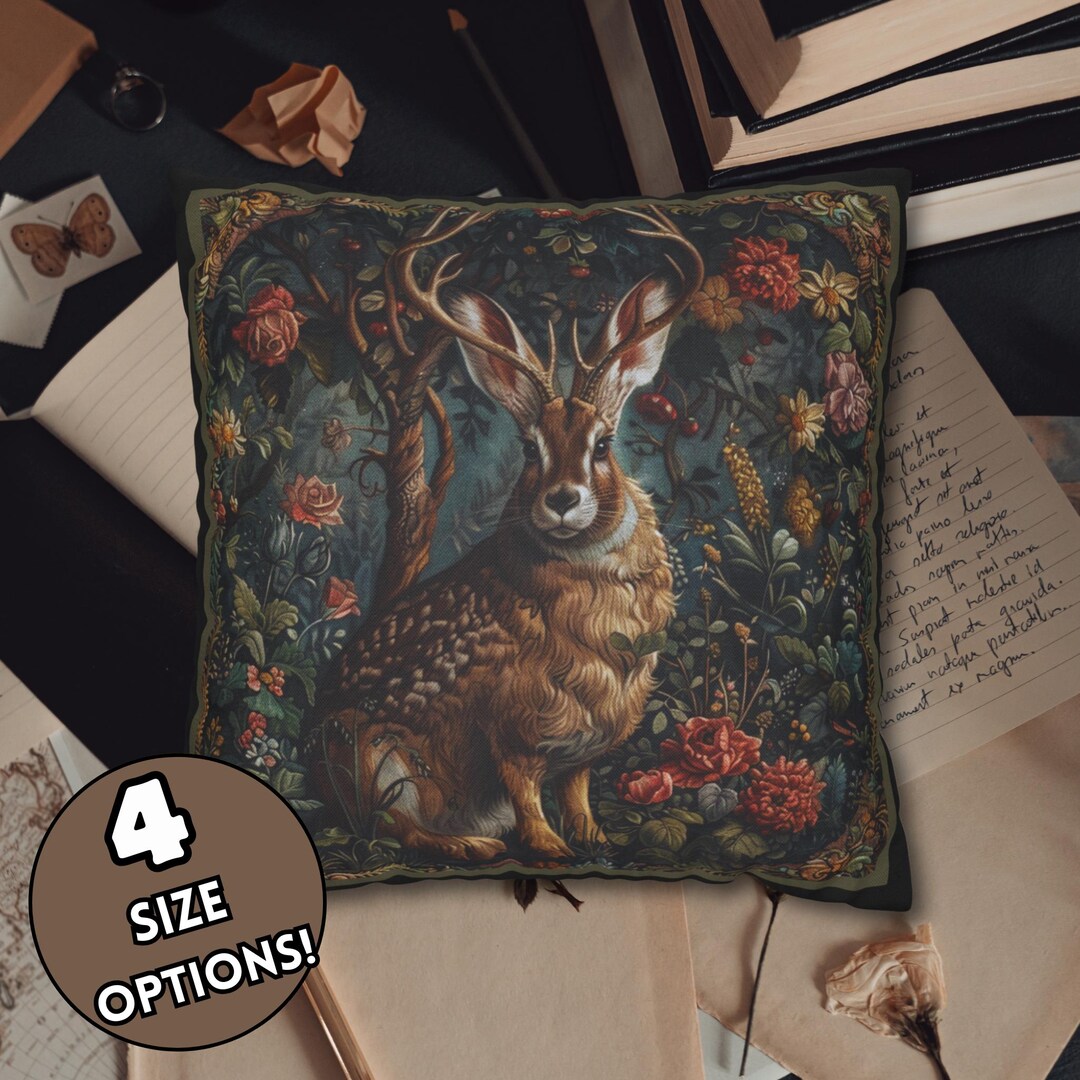 Floral Jackalope Pillow Cover: Dark Cottagecore Enchanted Forest ...