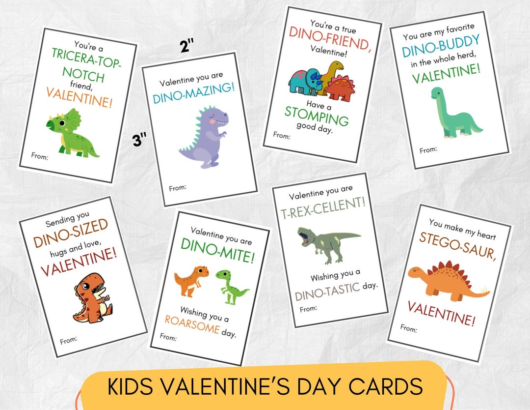 Kids Printable Dinosaur Valentines Day Cards, Digital Download ...